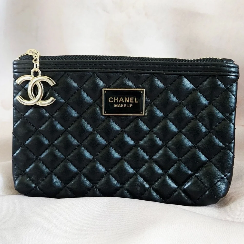 CHANEL | Bags | Chanel Black Quilted Cosmetic Case Makeup Pouch Gwp ...